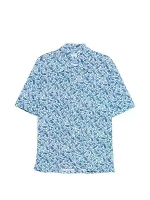 ORIAN Leaf-print Short-sleeve Shirt - Blue