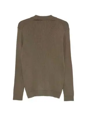 Sunspel Ribbed-knit Long-sleeve Polo Shirt - Brown
