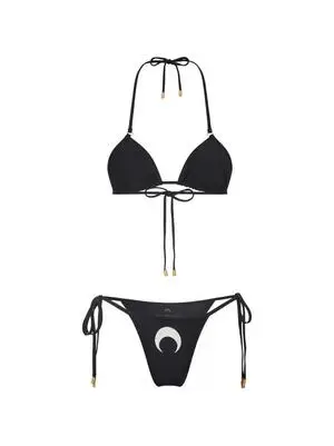 MARINE SERRE Embroidered Moon Triangle Bikini Set - Black