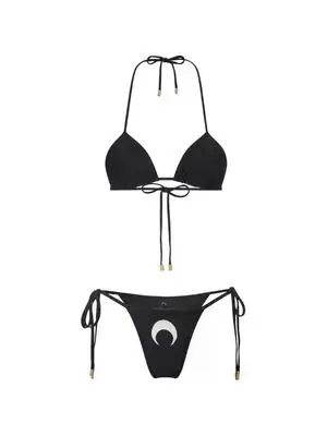 MARINE SERRE Embroidered Moon Print Triangle Bikini Set - Black