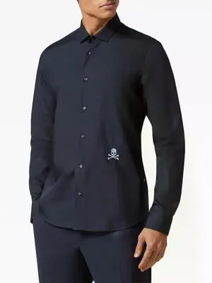 Philipp Plein Logo-embroidered Cotton Shirt - Blue