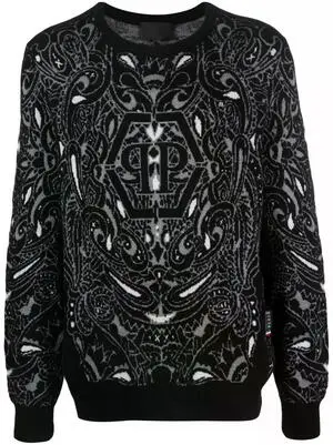 Philipp Plein Paisley Print Cashmere-silk Jumper - Black
