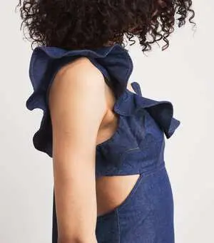 Zimmermann Aster Denim Frilled Midi Dress