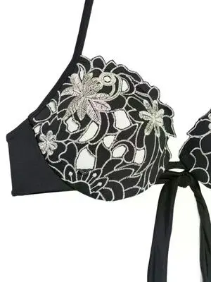 TWINSET Embroidered Halterneck Bikini Top - Black