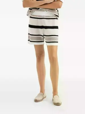 Brunello Cucinelli Striped Cotton Net Knit Shorts - Neutrals