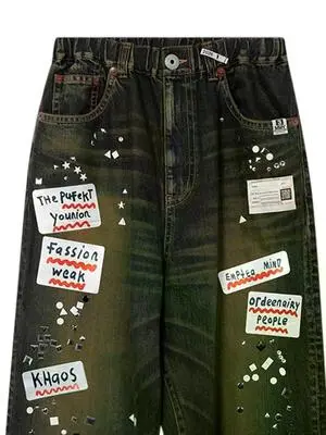 Mihara Yasuhiro Sticker-patch Stud-embellished Jeans