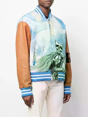 424 Jacquard-print Leather-sleeve Bomber Jacket