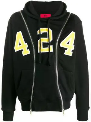 424 Appliqué Zip Detail Hoodie - Black