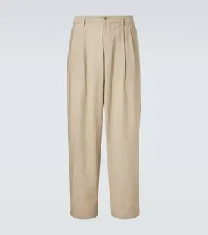 Giorgio Armani Archivio Pleated Cotton-blend Straight Leg Trousers - Beige