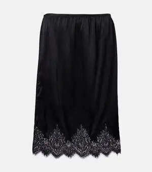 NILI LOTAN Thea Lace-trimmed Silk Midi Skirt