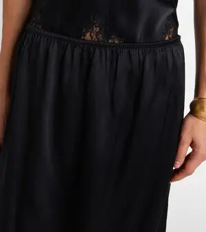 NILI LOTAN Thea Lace-trimmed Silk Midi Skirt
