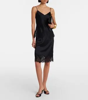 NILI LOTAN Thea Lace-trimmed Silk Midi Skirt