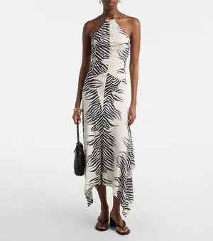 DE LA VALI Artemis Asymmetric Zebra-print Gown