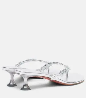 Amina Muaddi Janis Embellished Leather Thong Sandals - Silver