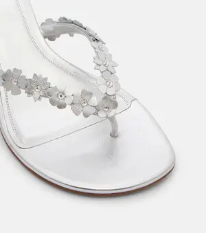 Amina Muaddi Janis Embellished Leather Thong Sandals - Silver