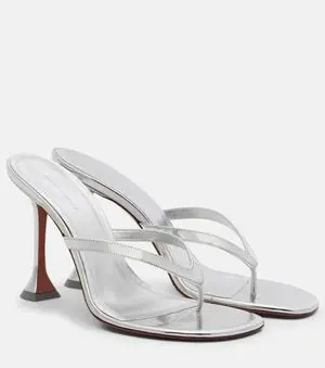 Amina Muaddi Juliette Mirrored Leather Thong Sandals - Silver