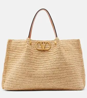 Valentino Garavani Vlogo Medium Raffia Tote - Neutrals