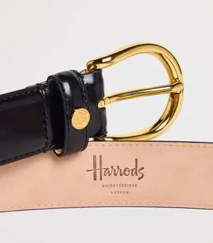 Harrods Leather Belt With Gold Tone Buckle