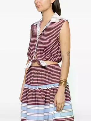 Sandro Sleeveless Cropped Cotton Shirt With Tie Detail