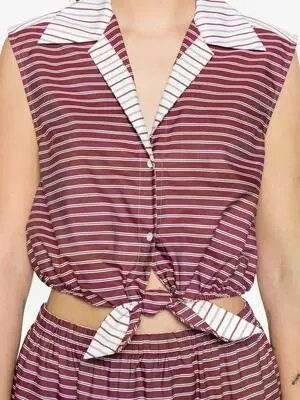 Sandro Sleeveless Cropped Cotton Shirt With Tie Detail