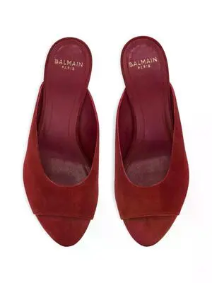 Balmain Suede Mule Sandals With Sculptural Heel - Red