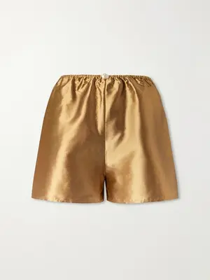 SARA CRISTINA Playa Silk-shantung Shorts With Pearl Embellishment - Gold