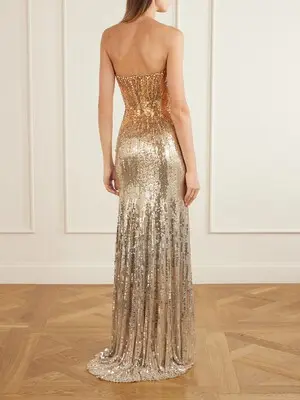 Jenny Packham Embellished Sequin Gown - Silver