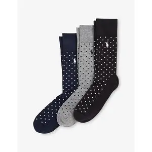 Polo Ralph Lauren Pack Of Three Dotted Cotton-blend Socks - Navy