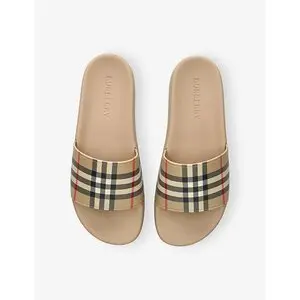 Burberry Checked Rubber Sliders - Beige Comb