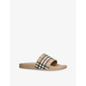 Burberry Checked Rubber Sliders - Beige Comb
