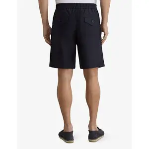 REISS Linen Drawstring Waist Shorts - Navy