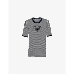 Prada Striped Silk Crewneck Knit Top