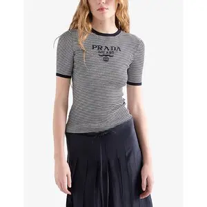 Prada Striped Silk Crewneck Knit Top
