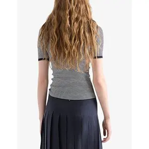 Prada Striped Silk Crewneck Knit Top