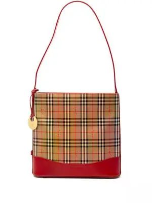Burberry Haymarket Check Canvas Shoulder Bag - Red