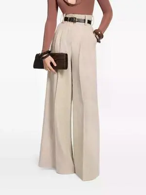 Elie Saab Pleated Wide Leg Trousers - Neutrals