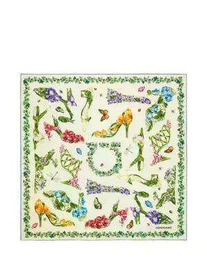 FERRAGAMO Eden Shoes-print Scarf - Neutrals