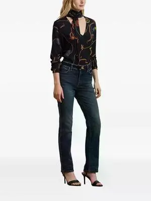 Ralph Lauren Chain-print Tie-neck Blouse - Blue