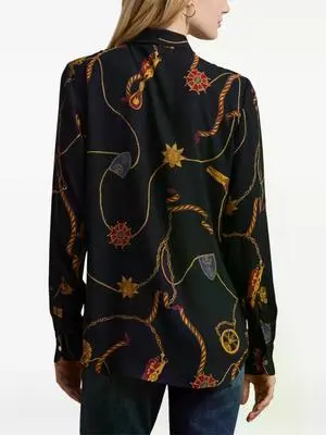 Ralph Lauren Chain-print Tie-neck Blouse