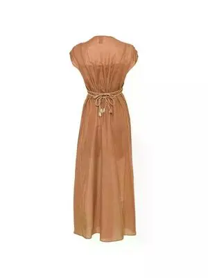 120% Lino Gathered V-neck Maxi Dress