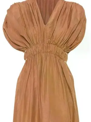 120% Lino Gathered V-neck Maxi Dress