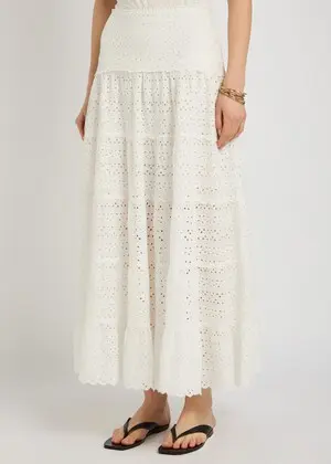 Rixo Ripeka Embroidered Cotton Midi Skirt