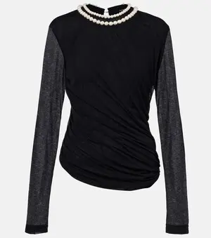 Junya Watanabe Faux Pearl-embellished Draped Cotton Top