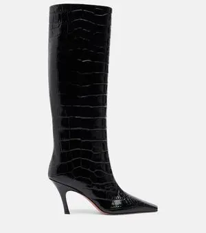 Amina Muaddi Mona Croc-effect Knee-high Boots