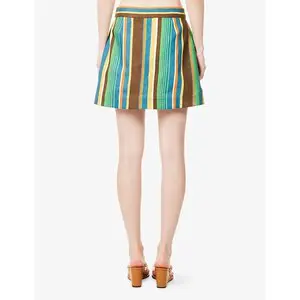 ALEMAIS Striped Floral Linen Mini Skirt