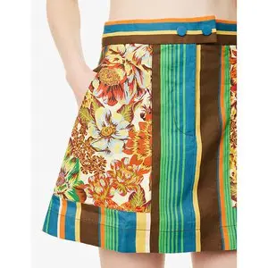 ALEMAIS Striped Floral Linen Mini Skirt