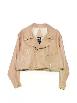 A LEATHER Cropped Moto Jacket - Neutrals