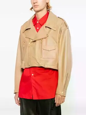 A LEATHER Cropped Motor Leather Jacket