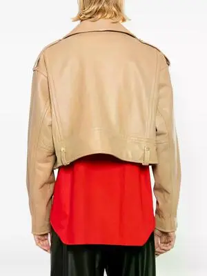 A LEATHER Cropped Motor Leather Jacket