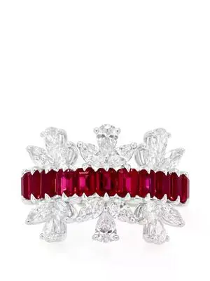 HYT JEWELRY Floral Ruby And Diamond Ring In 18k White Gold - Silver